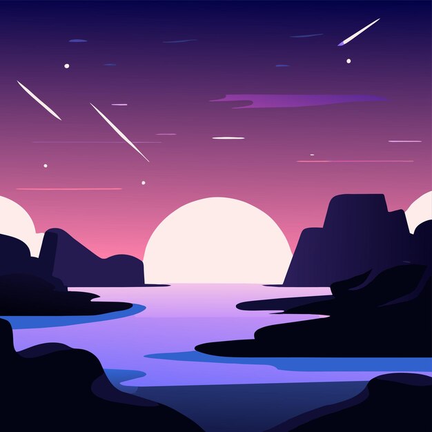 Captivating Sunset Landscape with Shooting Stars | Jiffy Designs