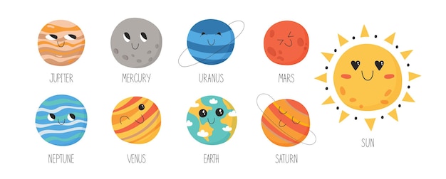 Whimsical Planetary Portraits: A Vibrant Solar System Illustration ...