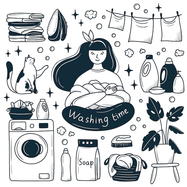 Cozy Laundry Day: Washing Clothes, Hanging Linens, and Household Chores ...