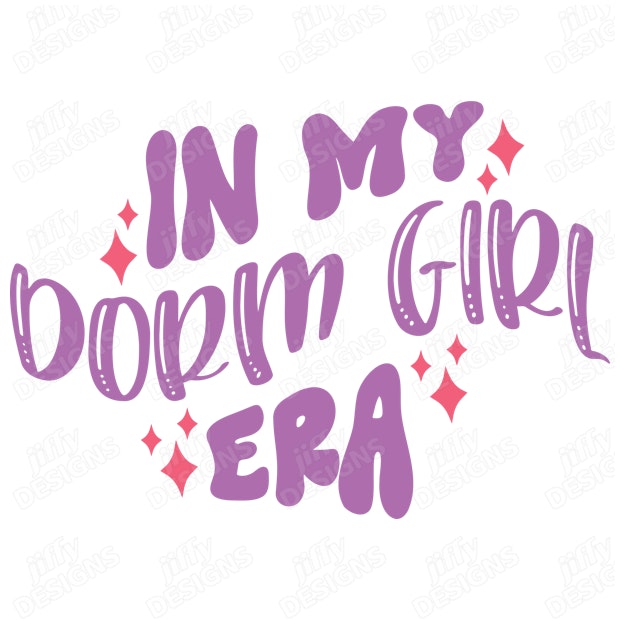 'In My Dorm Girl Era' Playful Purple Typography with Sparkling Pink ...
