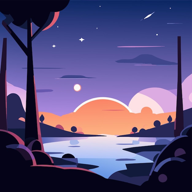 Serene Sunset Landscape with Shooting Star | Jiffy Designs