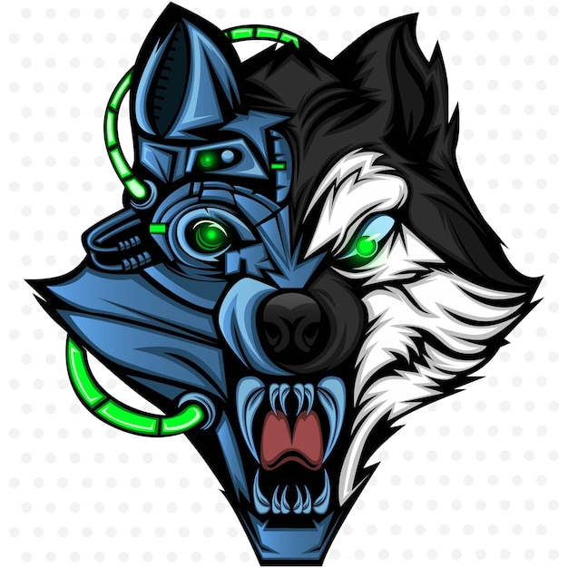 Captivating Cyber Wolf Head Illustration | Jiffy Designs
