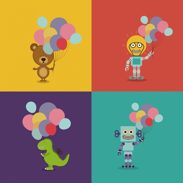 Vibrant Characters with Colorful Balloons Across Four Panels | Jiffy ...