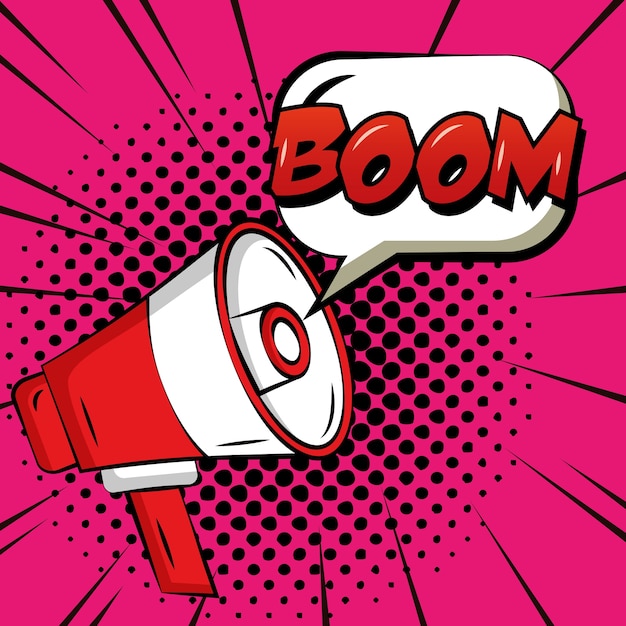 Explosive Comic Boom Speech Bubble with Megaphone Illustration | Jiffy ...