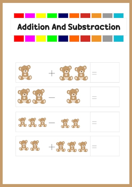 Vibrant Teddy Bear Math: Addition and Subtraction Worksheet | Jiffy Designs