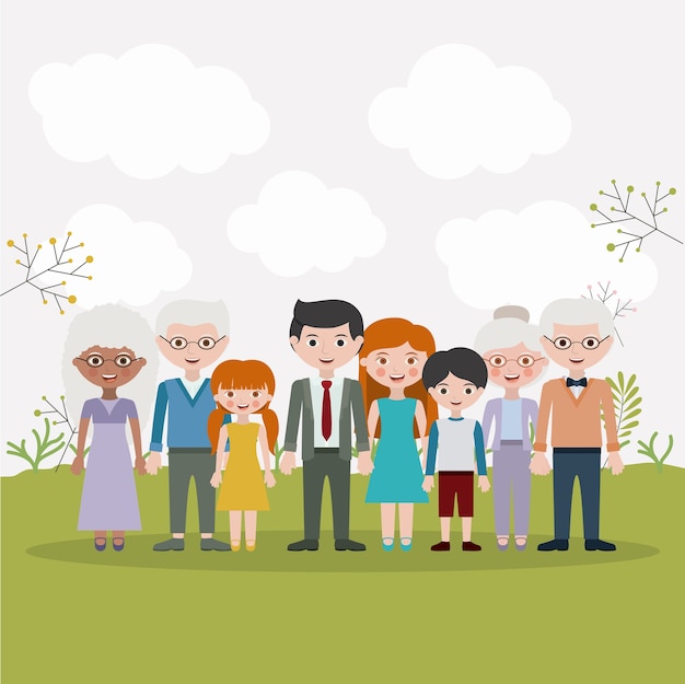 Delightful Family Illustration with Diverse Characters on Grassy Field ...