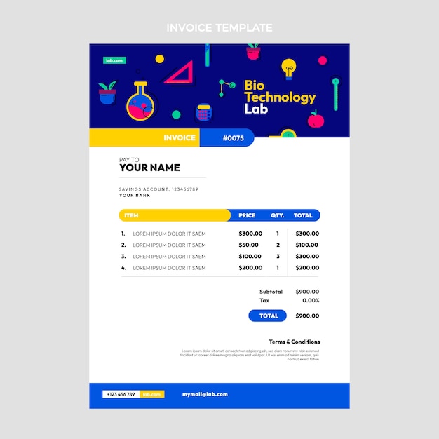 Vibrant Science Lab Invoice with Playful Icons | Jiffy Designs