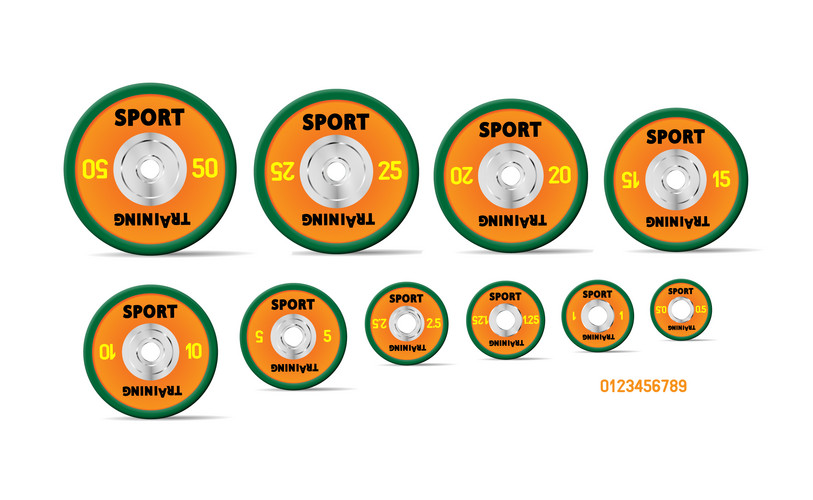 Different Orange Weight Plates Numbered Weights. Illustration Vector ...