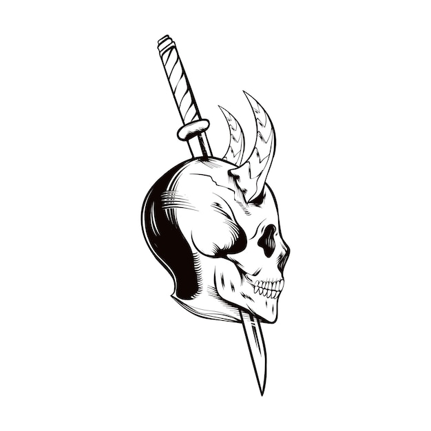 Menacing Skull Pierced by Razor-Sharp Dagger Illustration | Jiffy Designs
