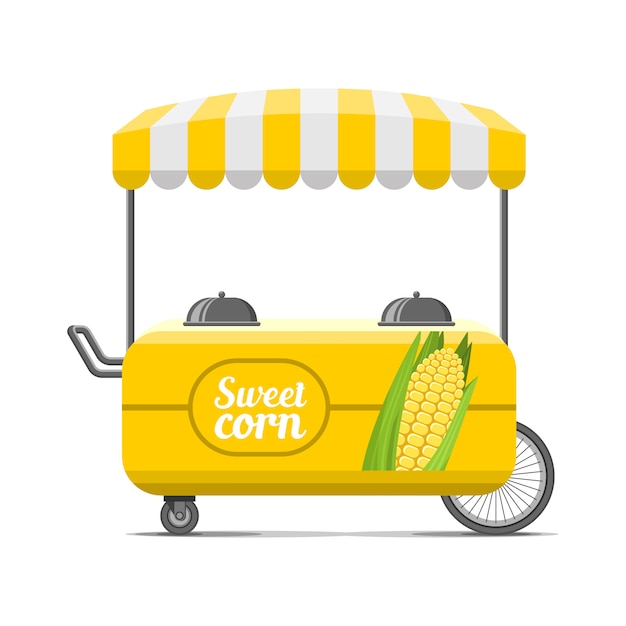 Vibrant Yellow Corn Cart with Striped Canopy | Jiffy Designs