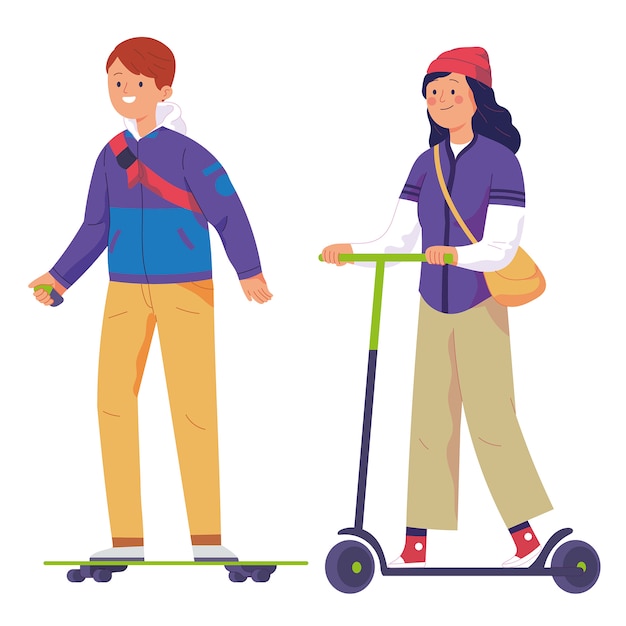 Vibrant Duo Gliding on Stylish Scooters | Jiffy Designs
