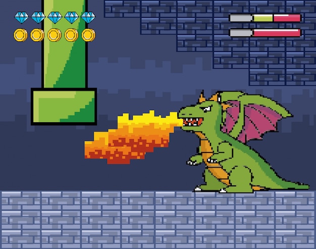 Fierce Dragon Spitting Flames in Retro Pixel Art | Jiffy Designs