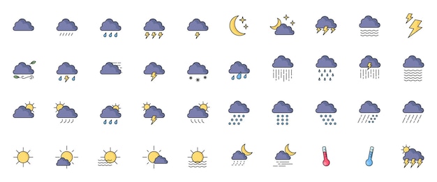 Diverse Weather Forecast Icons Depicting Various Atmospheric Conditions ...