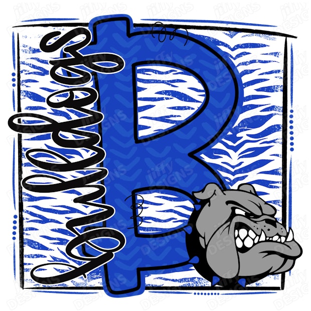 'Bulldogs' Emblazoned on Bold Blue Letter R with Fierce Canine Mascot ...