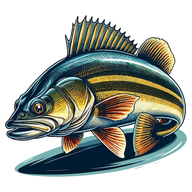 Vibrant Aquatic Predator: Striking Freshwater Fish Design | Jiffy Designs