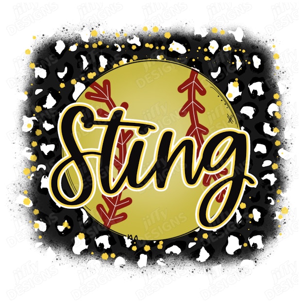'Sting' Emblazoned on Vibrant Softball with Splattered Border | Jiffy ...