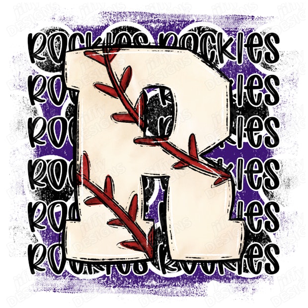'Rockies' Baseball-Inspired Letter R with Stitching and Repeated Text ...