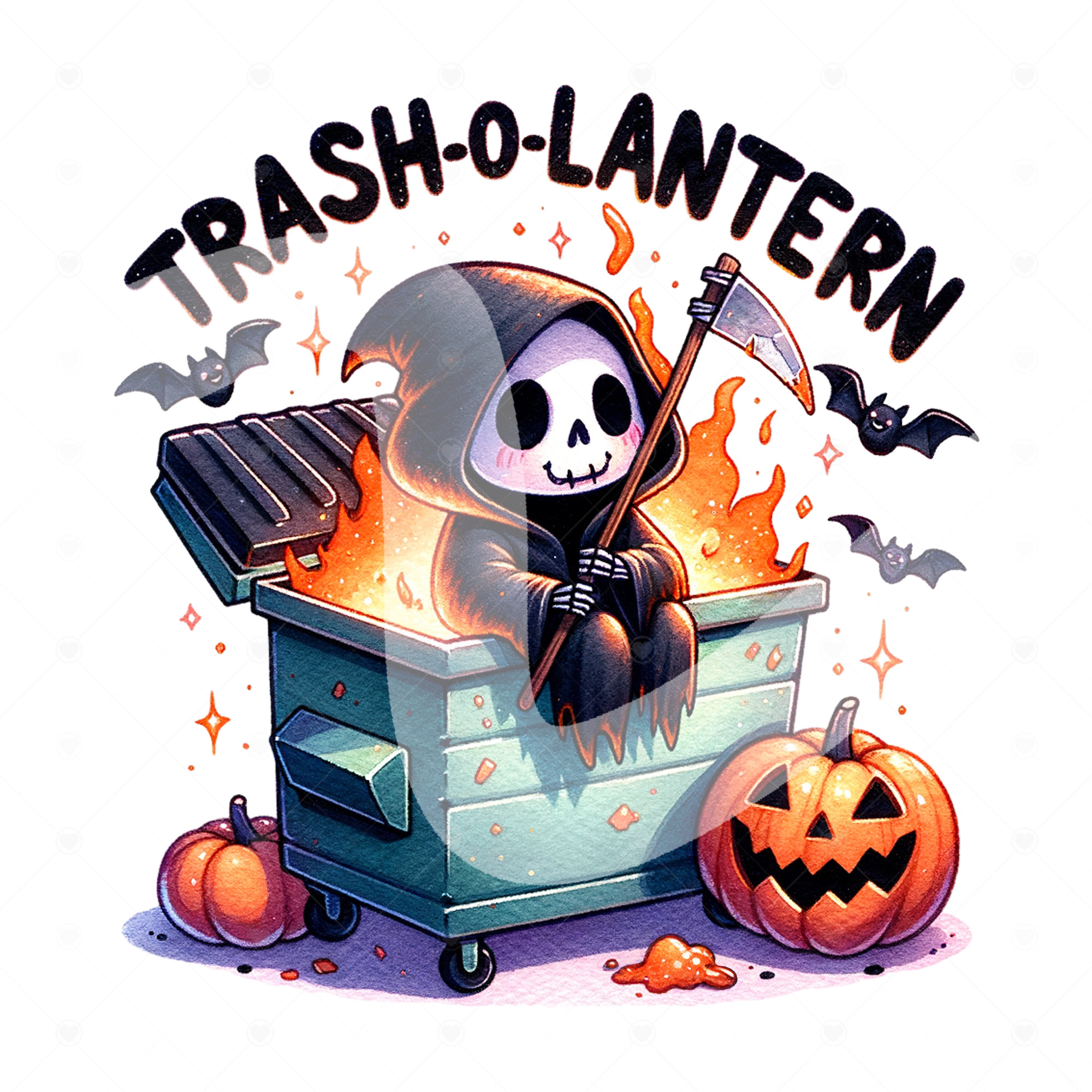 'Trash-O-Lantern' Adorable Skeleton Reaper Perched on Flaming Dumpster ...
