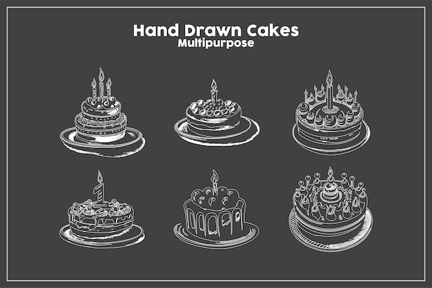Delightful hand-drawn birthday cakes with candles and decorations ...