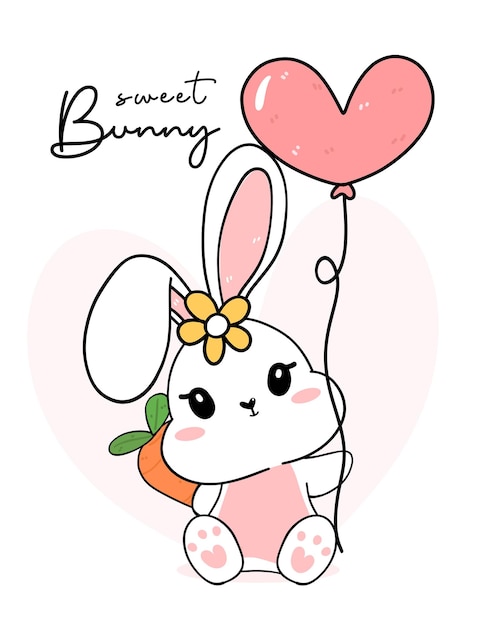 Cute Bunny Holding Heart-Shaped Balloon with Sweet Bunny Text | Jiffy ...
