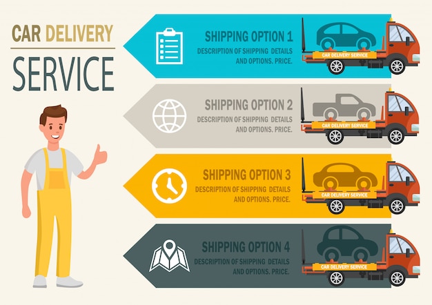 Car Delivery Service Options Illustration with Vehicles and Shipping ...