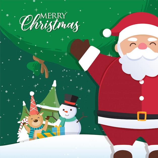 Jolly Santa, Snowman, and Reindeer in Festive Winter Scene | Jiffy Designs