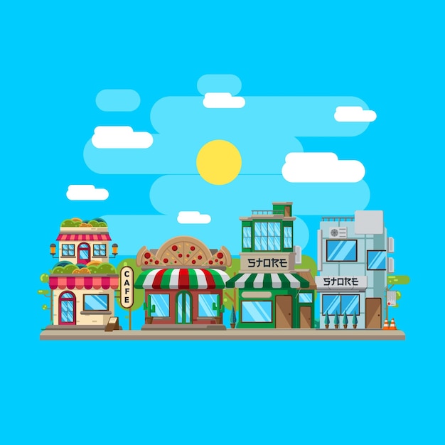 Vibrant Small-Town Storefronts Under a Sunny Sky | Jiffy Designs