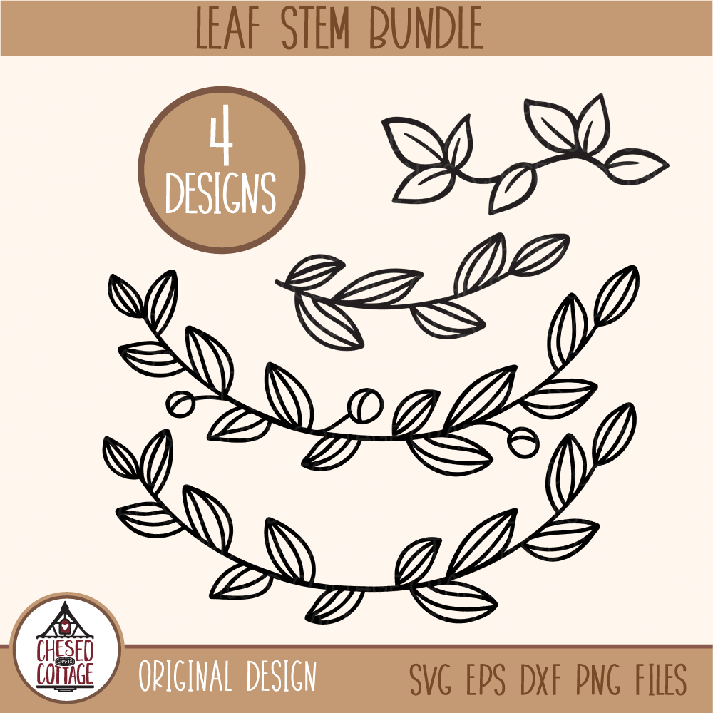 'Leaf Stem Bundle' Featuring Four Elegant Botanical Line Drawings in ...