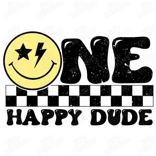 'One Happy Dude' Smiley Face with Retro Checkered Pattern | Jiffy Designs
