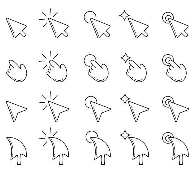Diverse Cursor Pointer Icons in Minimalist Line Art Style | Jiffy Designs