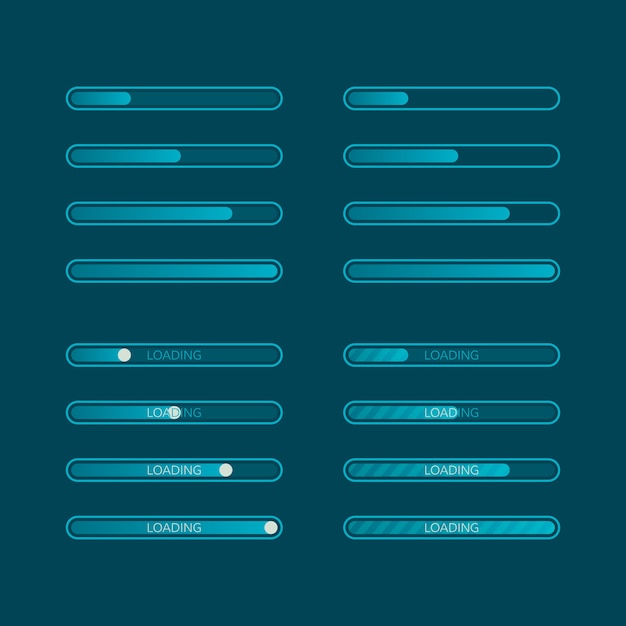 Glowing Teal Progress Bars Indicating Loading Levels | Jiffy Designs