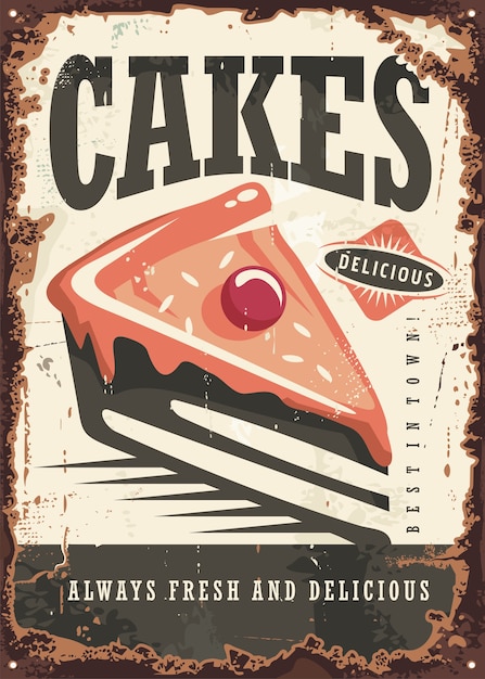 Vintage Cake Shop Sign with Mouthwatering Slice and Retro Aesthetic ...