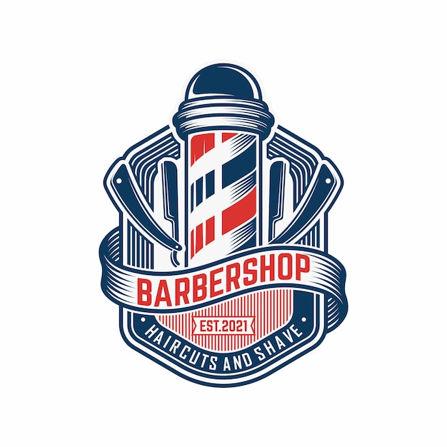 Vintage Barber Shop Sign with Striped Pole and Ribbon | Jiffy Designs