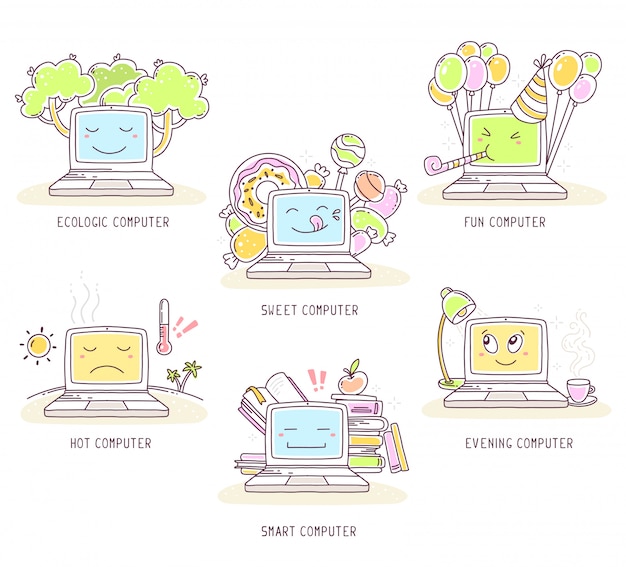 Charming Collection of Whimsical Computer Character Illustrations ...