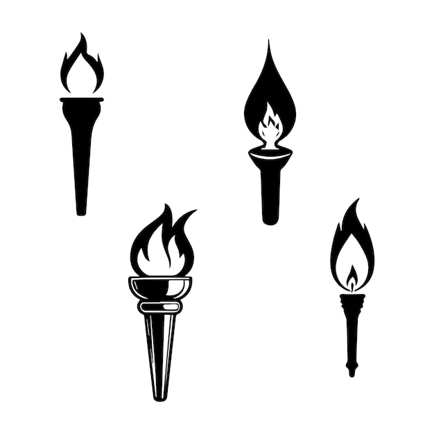 Diverse Torch Symbol Collection in Minimalist Black and White | Jiffy ...