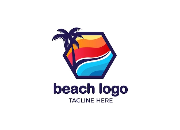 Vibrant Hexagonal Beach Emblem with Tropical Sunset | Jiffy Designs