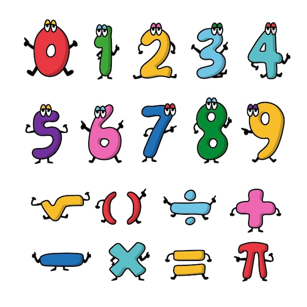 Whimsical Collection of Colorful Illustrated Numbers and Symbols ...