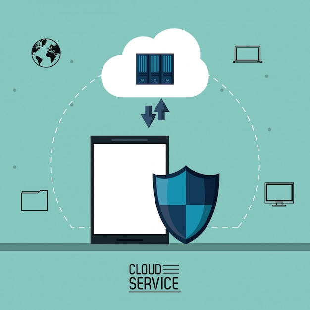 Cloud Service Security Illustration with Shield and Devices | Jiffy Designs