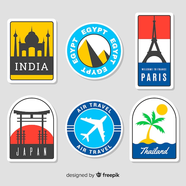 Vibrant Travel Sticker Collection Showcasing Global Landmarks and ...