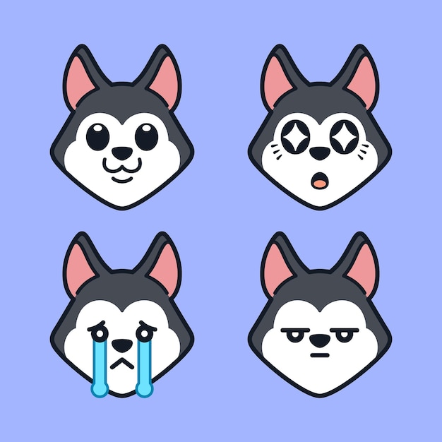 Adorable Husky Emoji Expressions on Vibrant Blue Background | Jiffy Designs
