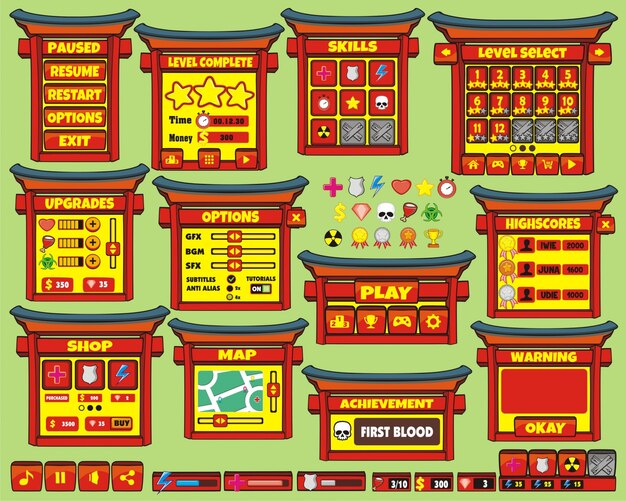 Vibrant Retro Video Game User Interface Elements Collection | Jiffy Designs