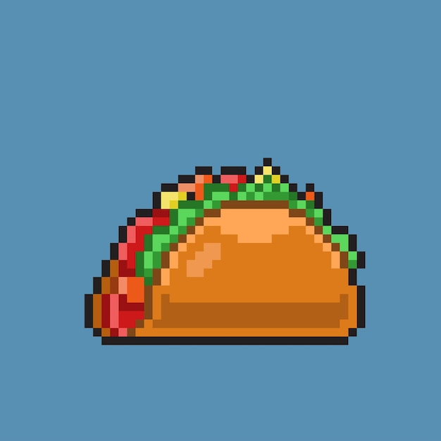 Vibrant Pixel Art Taco on Blue Background | Jiffy Designs