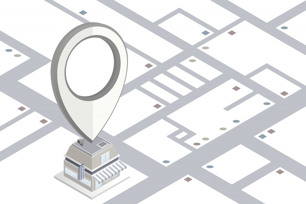 Isometric Map with Location Marker and City Buildings | Jiffy Designs