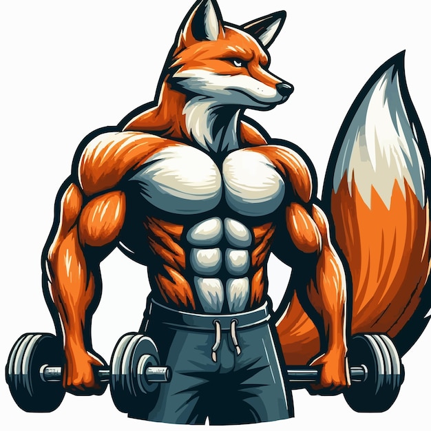 Muscular Anthropomorphic Fox Lifting Weights | Jiffy Designs