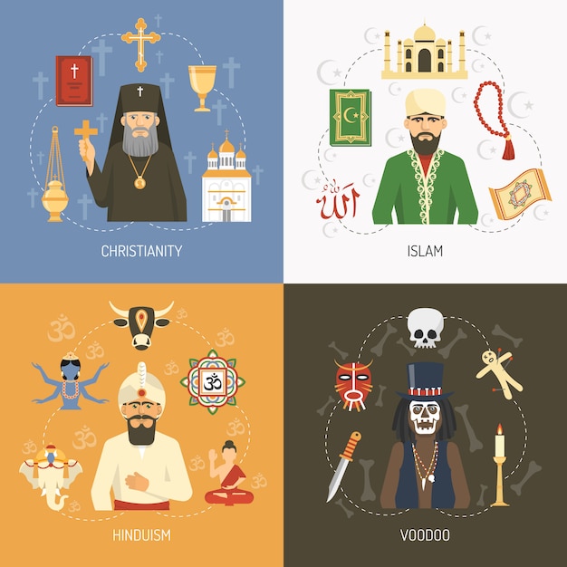 Diverse Religious Symbols and Iconography in Vibrant Illustration ...
