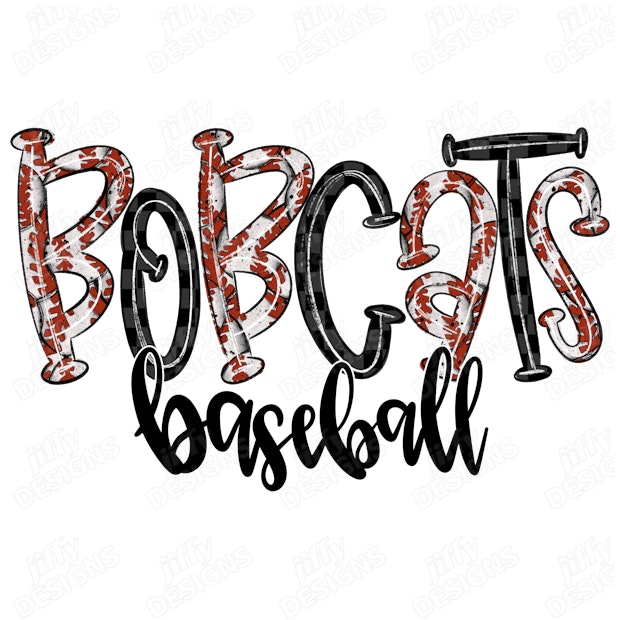 'Bobcats Baseball' Stylized Text with Bat and Ball Motifs | Jiffy Designs