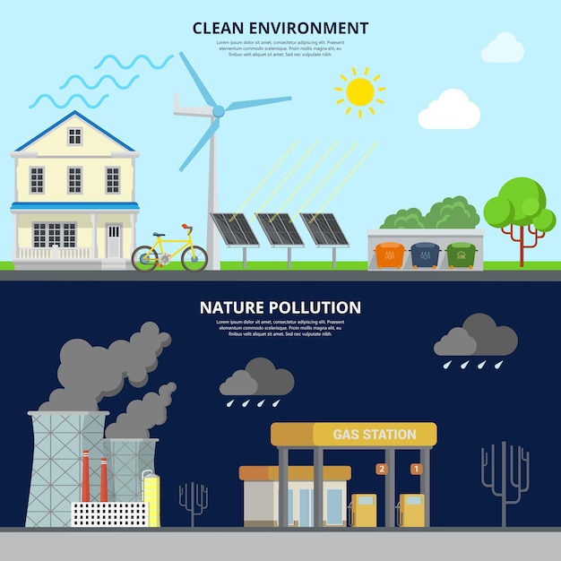Contrasting Clean and Polluted Environments in Vibrant Illustration ...