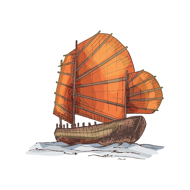 Majestic Crimson Sails: A Striking Vintage Junk Ship | Jiffy Designs