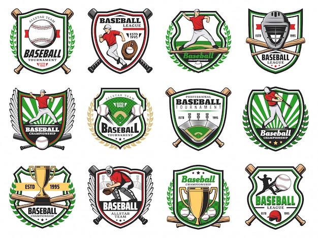 Diverse Collection of Vibrant Baseball-Themed Emblems and Badges ...