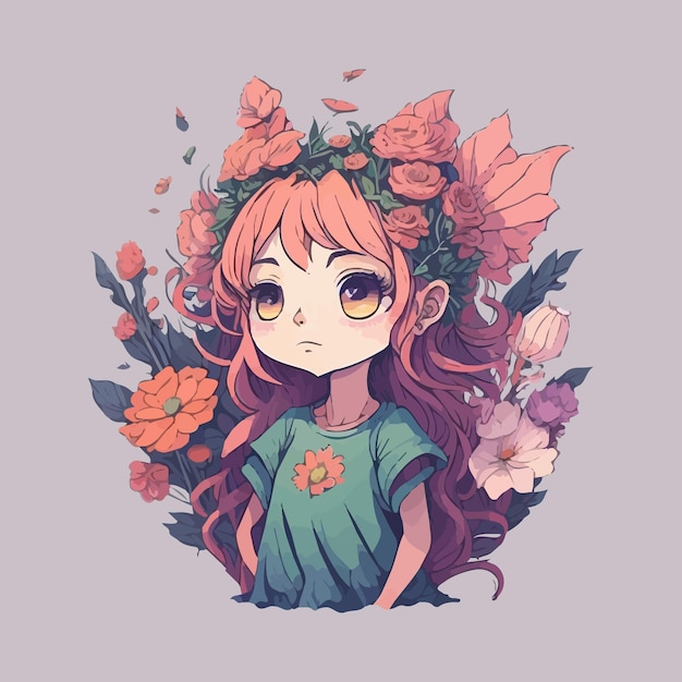 Enchanting Floral Portrait of a Whimsical Anime Girl | Jiffy Designs